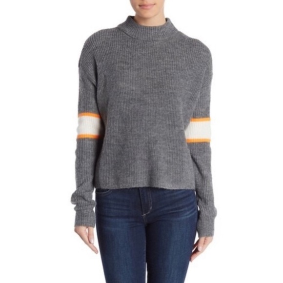 John + Jenn | Sweaters | Nwt John Jenn Grey Orange White Striped Sleeve ...